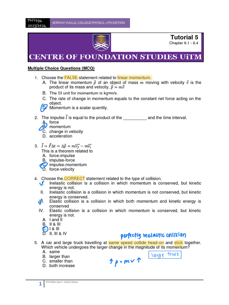 Tutorial 5 Q | PDF | Momentum | Collision