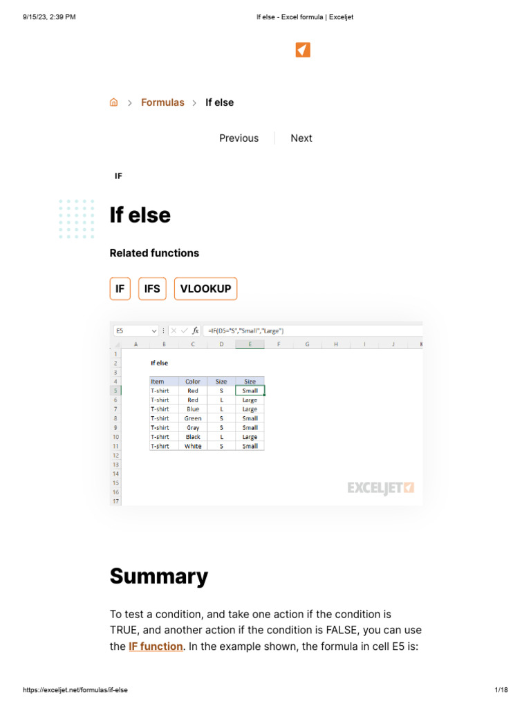 If Else - Excel Formula - Exceljet | PDF | Function (Mathematics ...