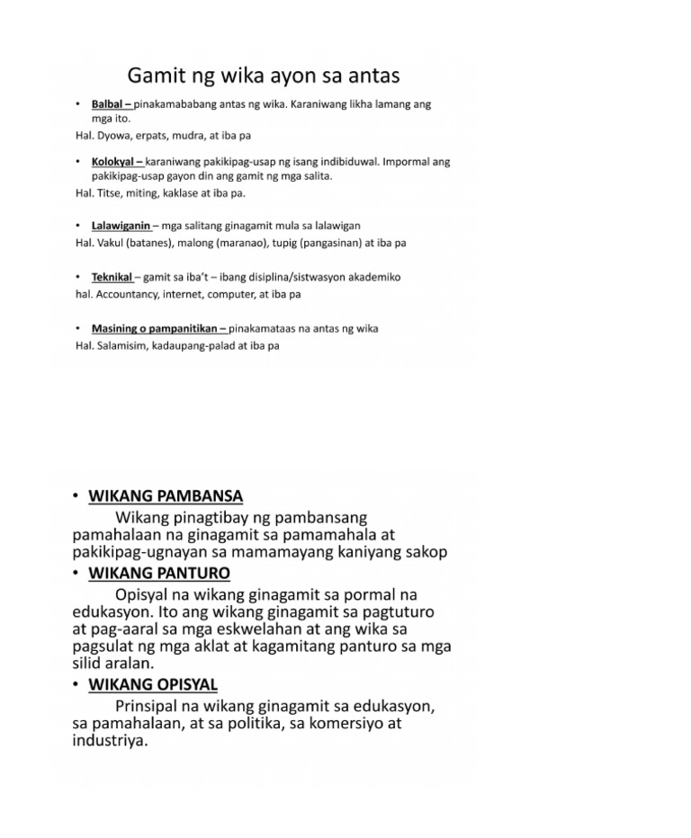 Gamit NG Wika Ayon Sa Antas | PDF Gamit NG Wika Ayon Sa Antas | PDF