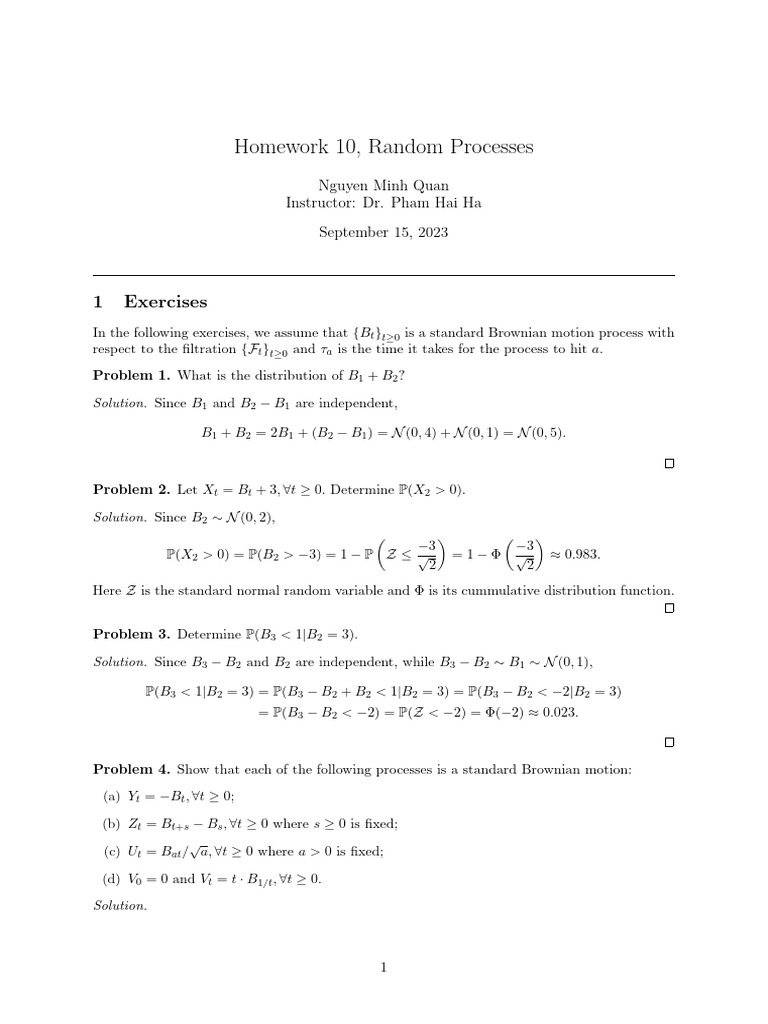 Thien My HW 10 Random Process | PDF | Statistical Theory | Applied Probability
