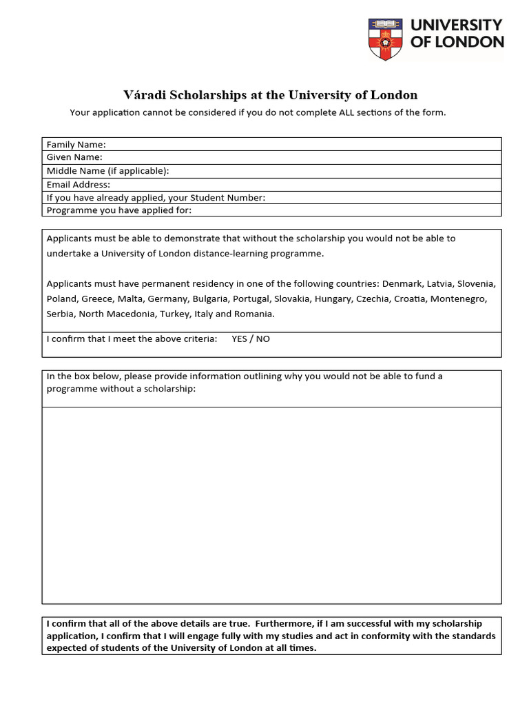 Varadi Scholarships Application Form | PDF