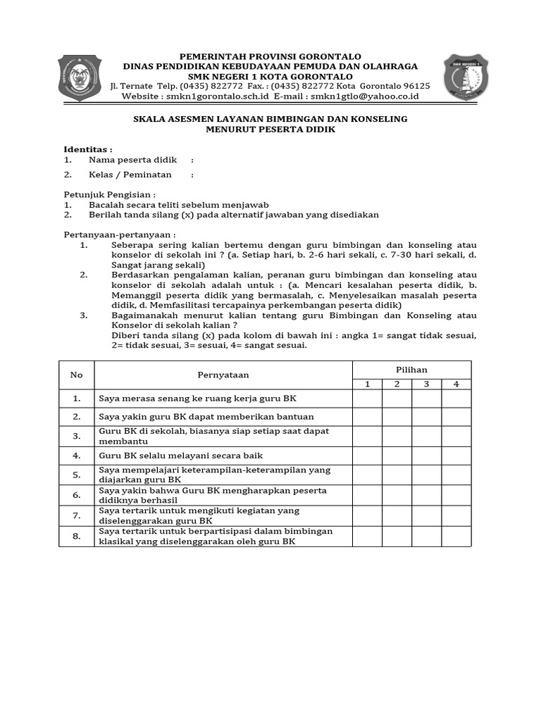 Skala Asesmen Layanan BK Siswa SMK | PDF