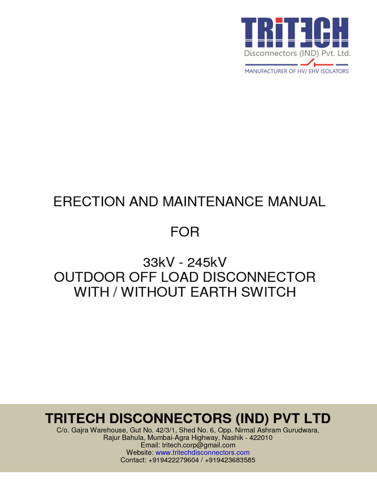 Tritech - ERECTION AND MAINTENANCE MANUAL FOR 33kV - 245kV | PDF | Switch | Wear