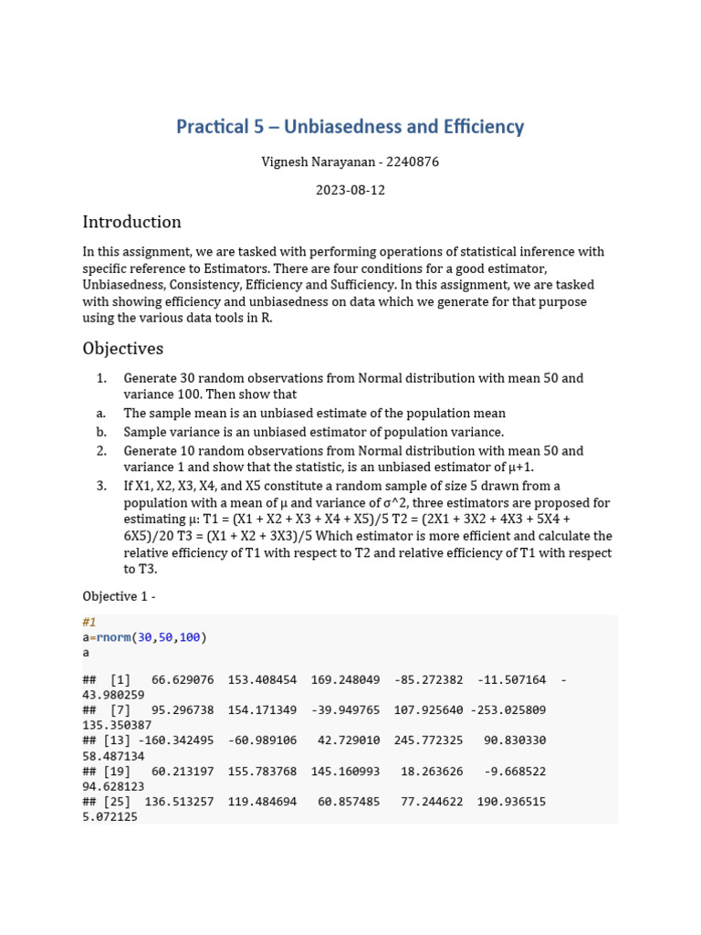 Practical 5 - STA351 - 2240876 | PDF | Estimator | Bias Of An Estimator