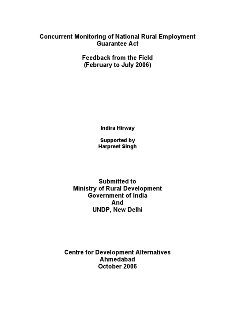 Cfda-Nrega Monitoring and Evaluation Report | PDF | Labour Economics ...