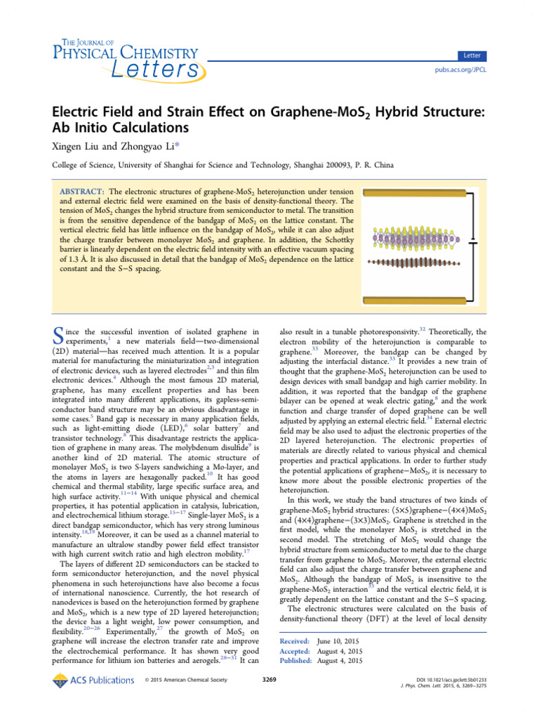2015 - JPCL - Electric Field and Strain E Ect On Graphene-MoS2 Hybrid Structure | PDF | Graphene ...