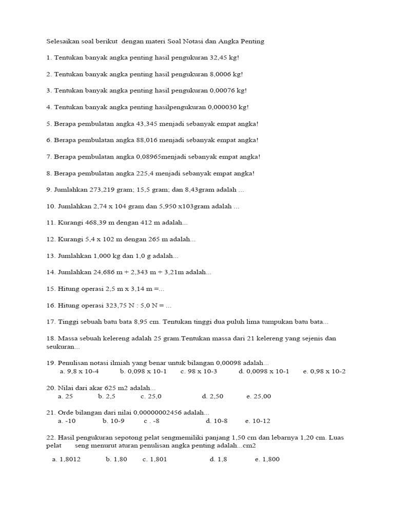 Soal Latihan Angka Penting | PDF