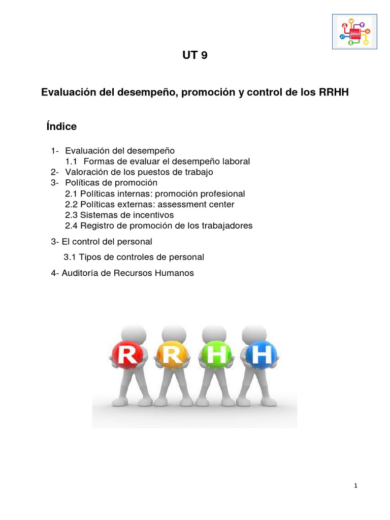 UT 9 Evaluación del desempeño, promoción y control de los RRHH | PDF | Gestión de recursos ...