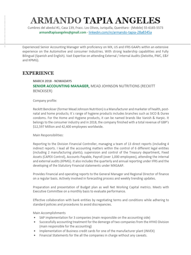 Resume Armando Tapia Angeles | PDF | General Motors | Accounting