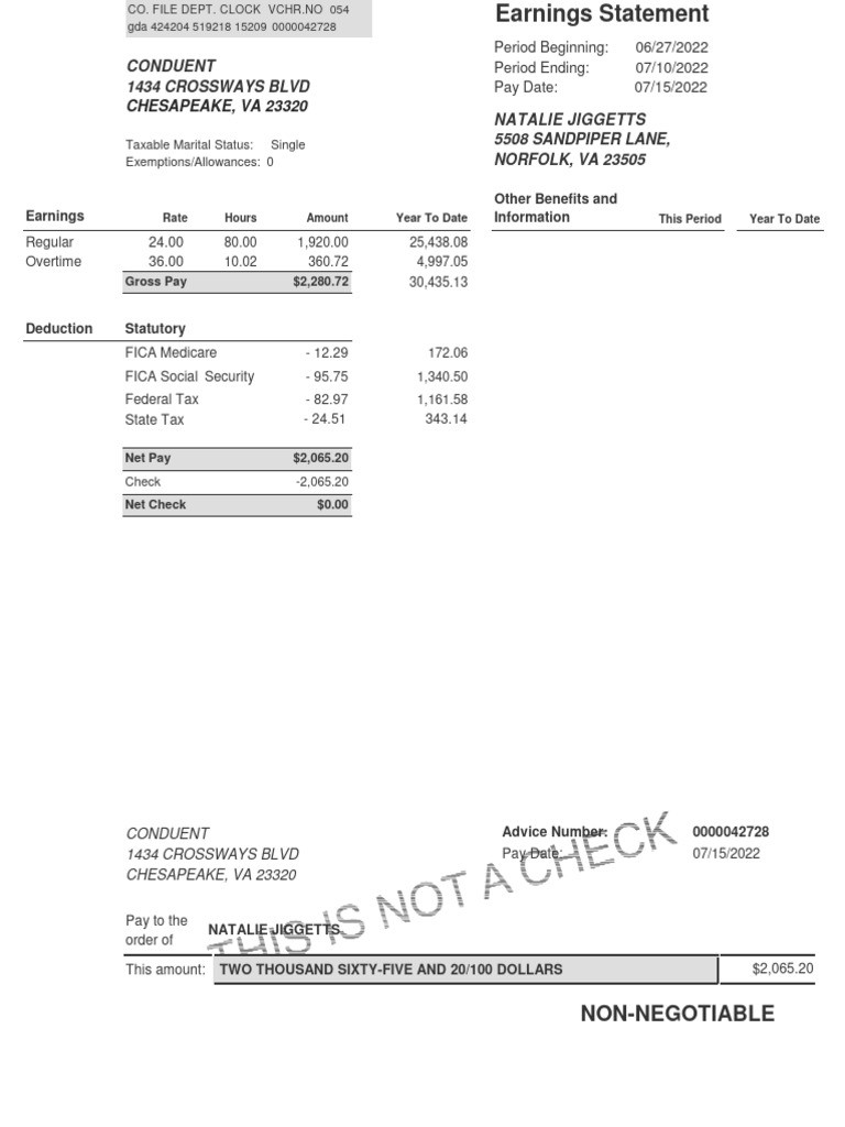 July 2022 Earnings Statement | PDF