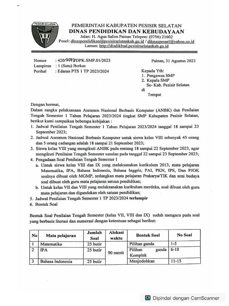 Edaran PTS 1 TP 2023-2024. | PDF