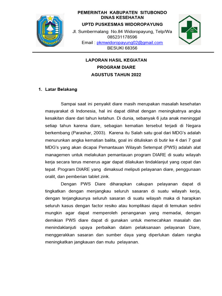 LHK Diare Agustus 2022 | PDF