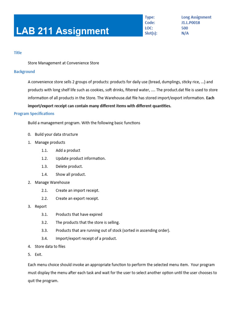 J1.L.P0018. Store Management at Convenience Store-500 | Download Free PDF | Class (Computer ...