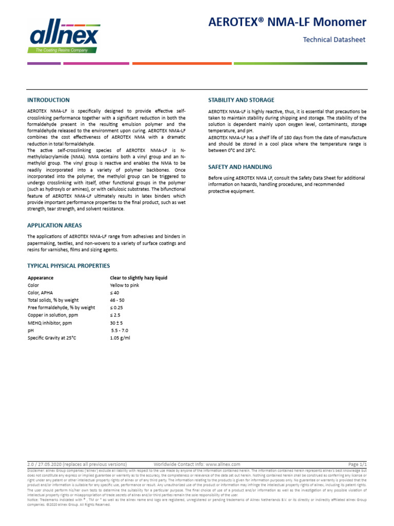 AEROTEX NMA LF Monomer - EN - Letter | PDF | Polymers | Cross Link