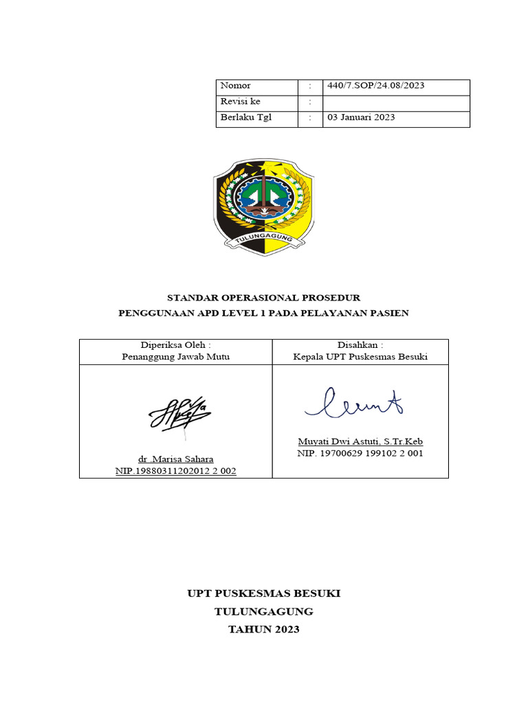 SOP penggunaan dan pelepasan APD level 1 | PDF