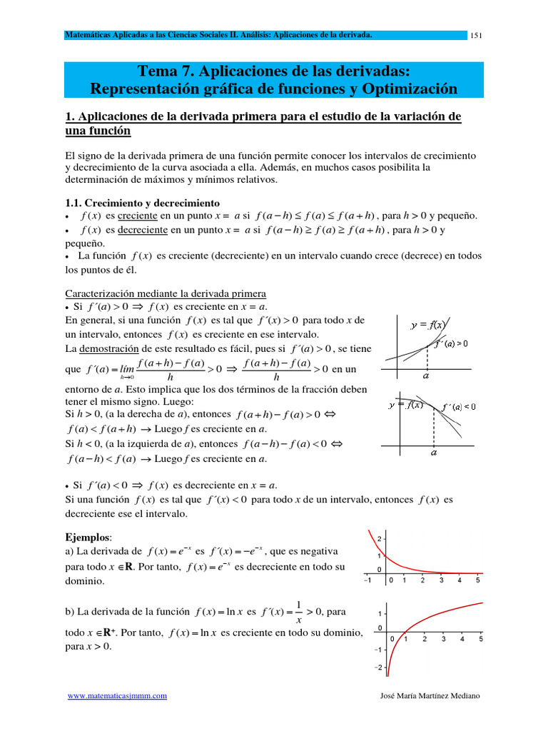 Tema 7-Aplicación Derivadas. Representación Gráfica de Funciones y Optimización | Descargar ...
