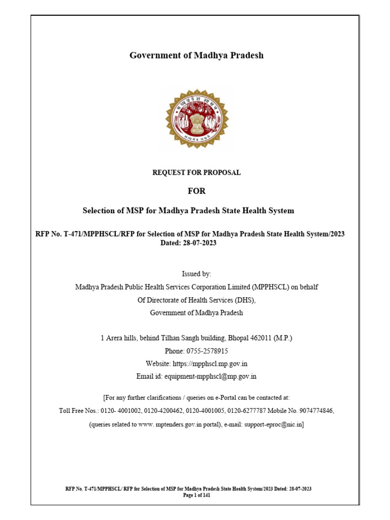 RFP - MSP MP State Health | PDF | Patient | Hospital
