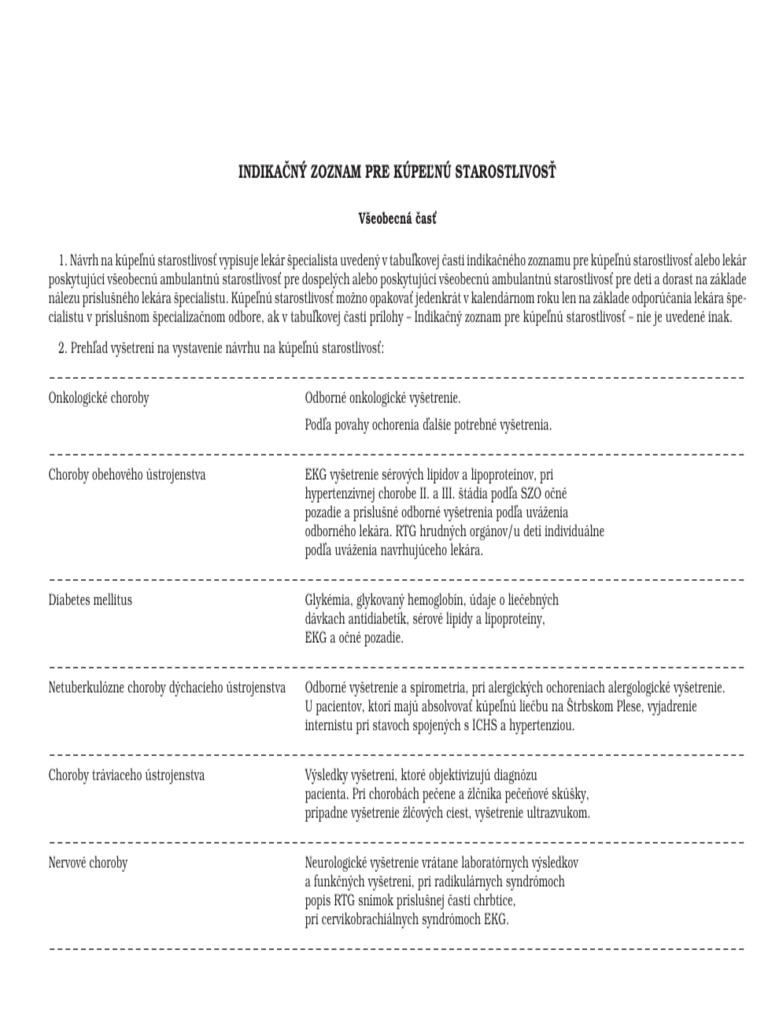 Indikacny Zoznam Kupele | PDF