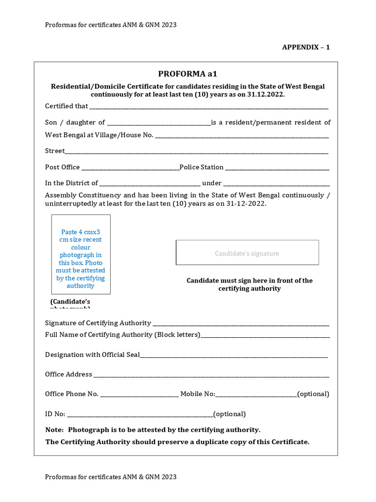 ANM & GNM Certificate Proformas 2023 | PDF | Health Care | Medicine