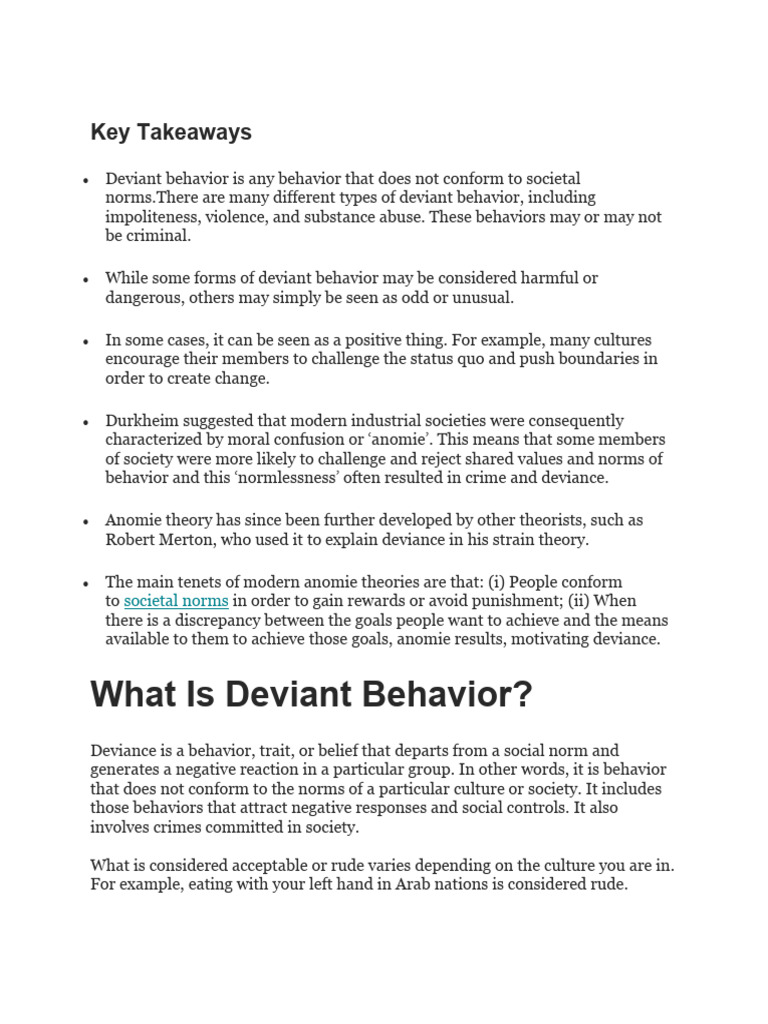 DEVIATION | PDF | Deviance (Sociology) | Social Psychology