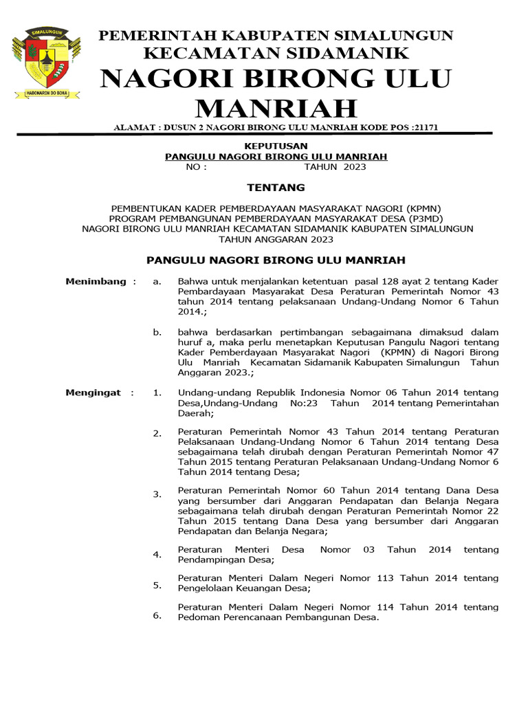 Contoh SK KPM Tahun Anggaran 2020 | PDF