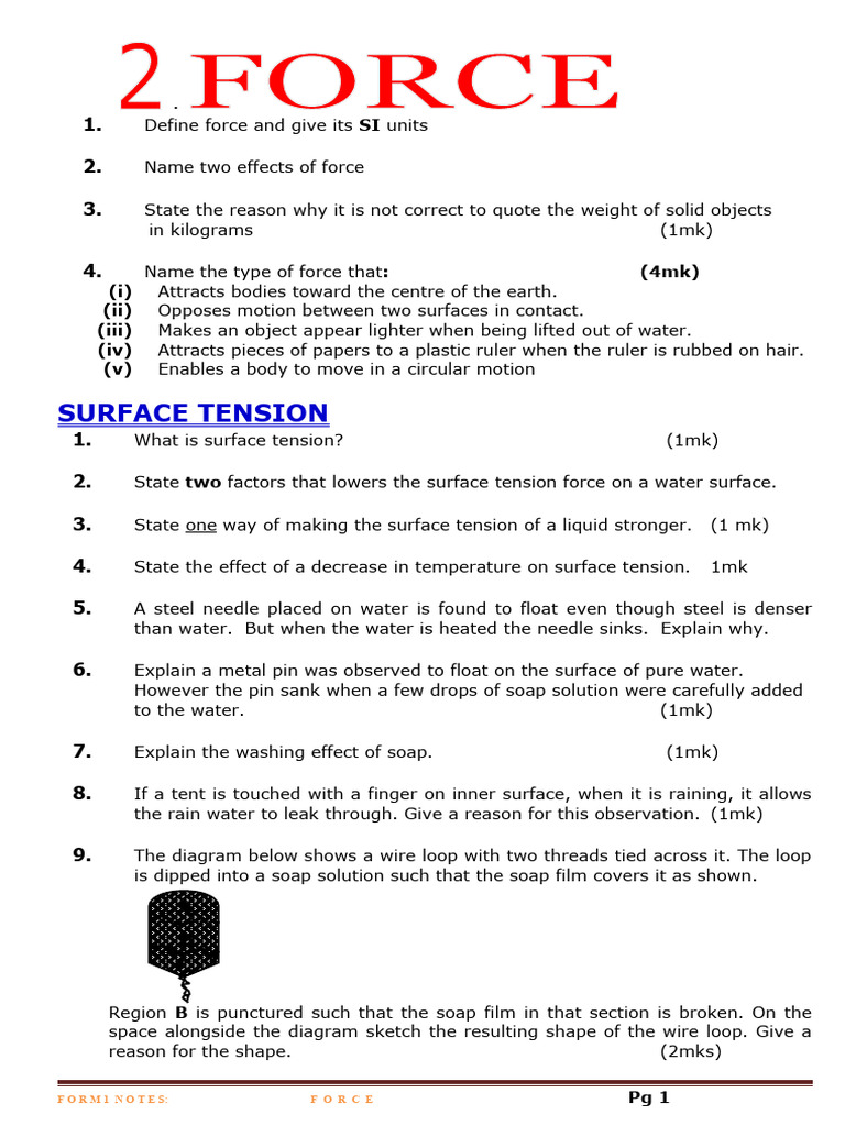 1 1-Force | Download Free PDF | Weight | Surface Tension