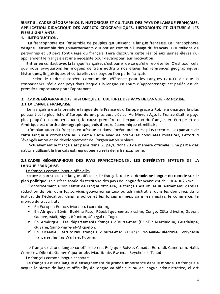 Cadre des pays francophones | PDF | la Francophonie | Langue française