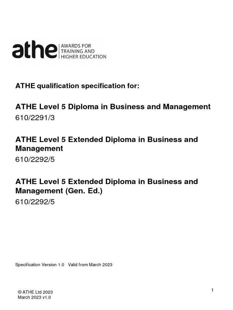 ATHE Level 5 Business Diplomas Overview | PDF | Learning | Cognition