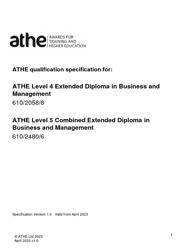 ATHE Level 5 Combined Business and Management Specification | PDF | Learning | Cognition