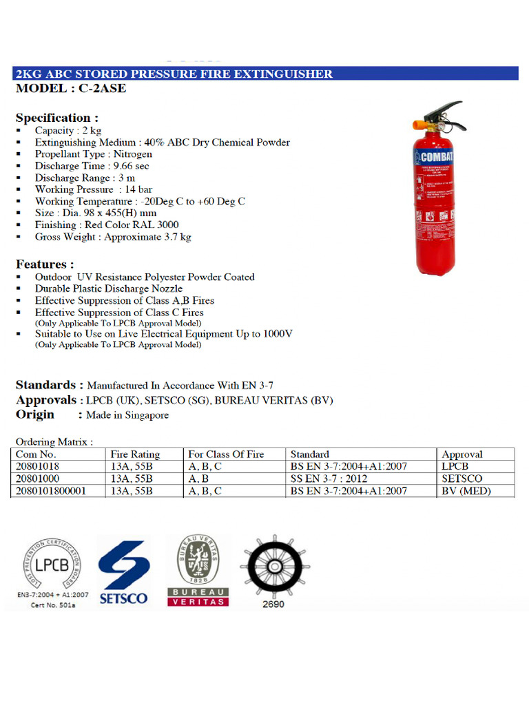 2KG Dry Powder Portable Fire Extinguisher Specifications | PDF