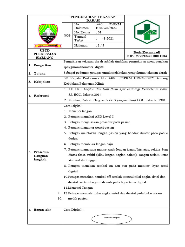 SOP 24.2 Pengukuran Tekanan Darah | PDF | Sains & Matematika | Teknologi & Rekayasa