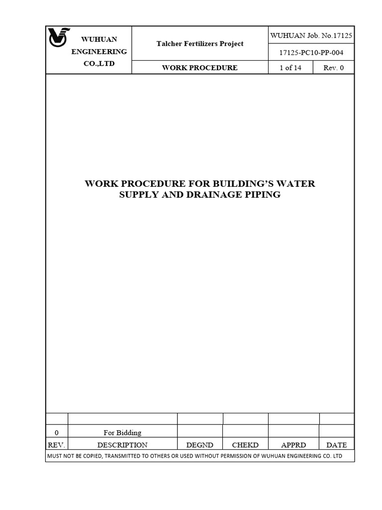 Water Supply & Drainage Work Procedure | PDF | Pipe (Fluid Conveyance ...