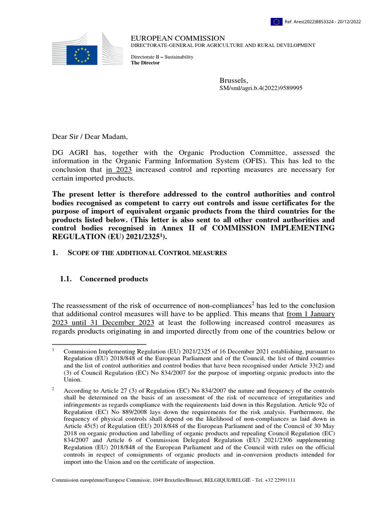 2023 Letter-Control-Bodies-Authorities-Import-Organic-Products-From-Certain-Countries - en | PDF ...