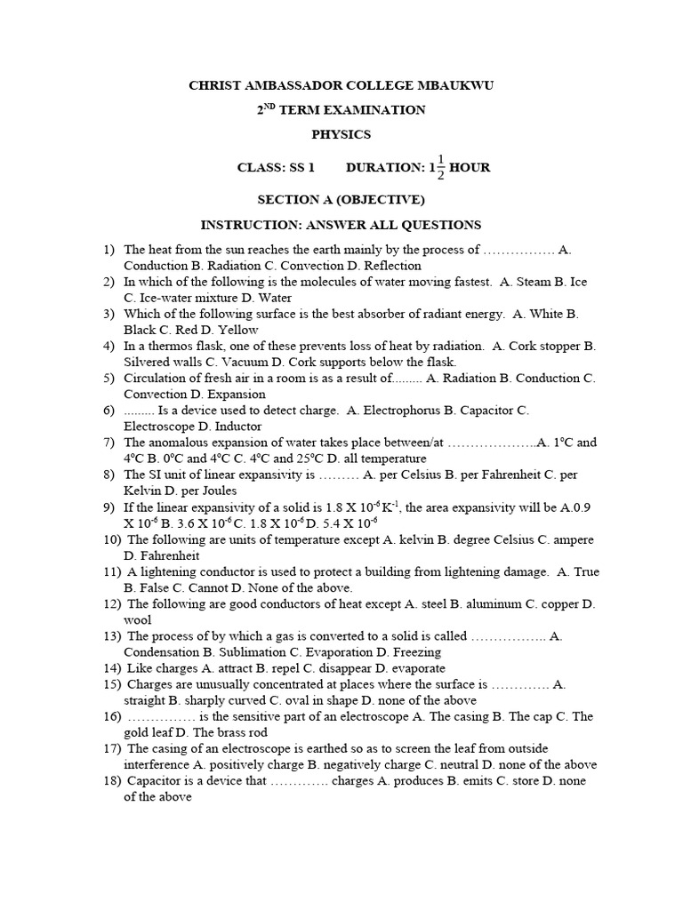 SS1 2nd Term Question | PDF | Magnet | Heat