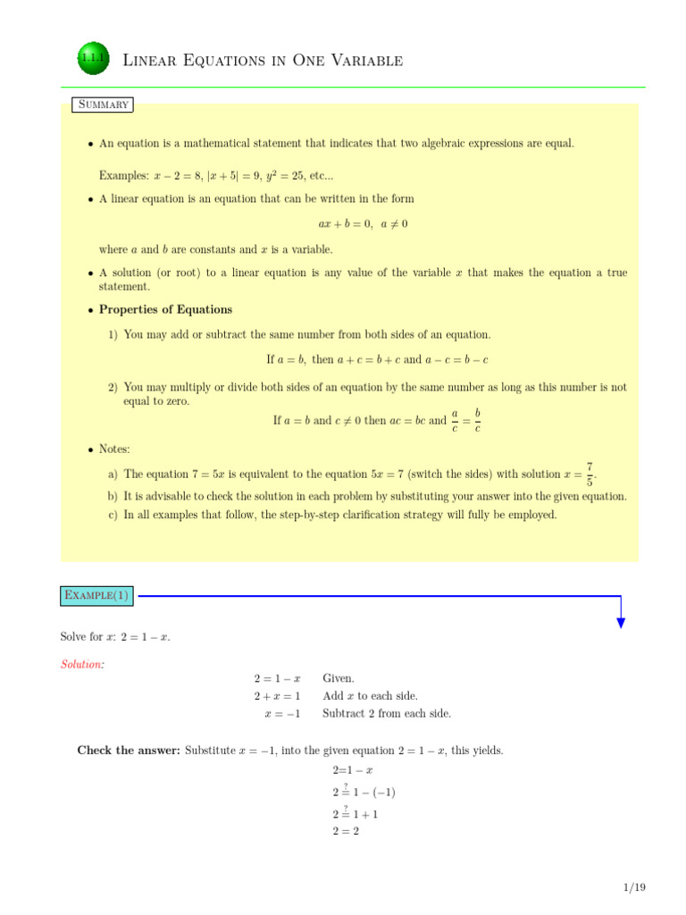 1.1 Linear Equations and Inequalities | PDF | Inequality (Mathematics ...