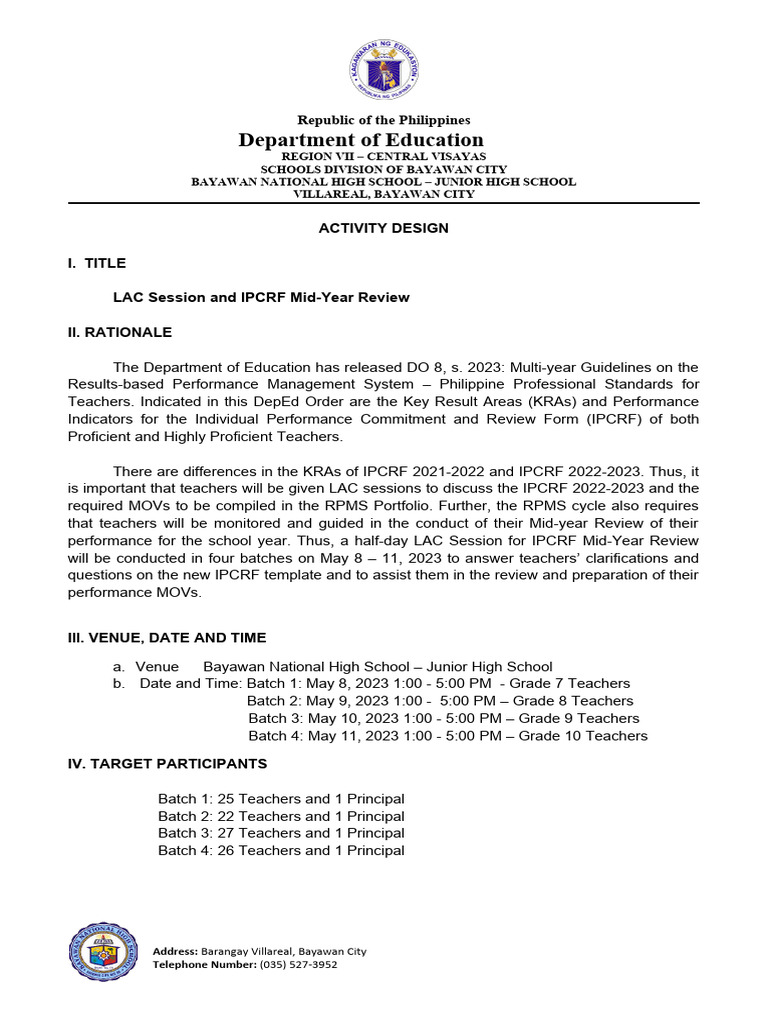 IPCRF Mid-Year Review LAC Session | PDF