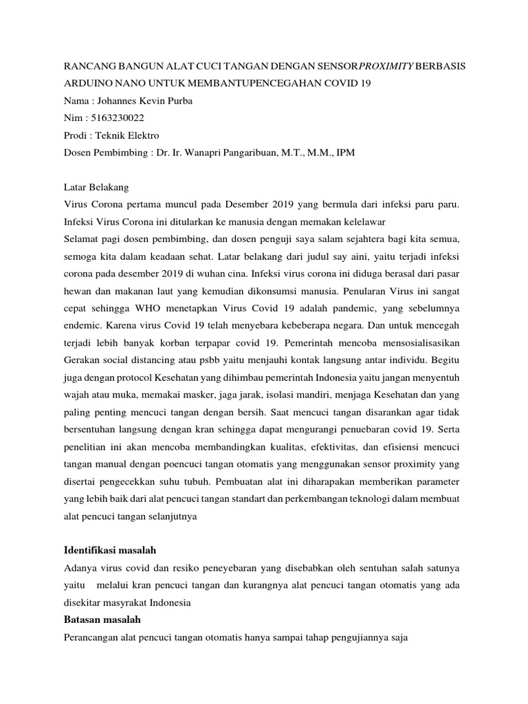 Rancang Bangun Alat Cuci Tangan Dengan Sensor Proximity Berbasis Arduino Nano Untuk Membantu