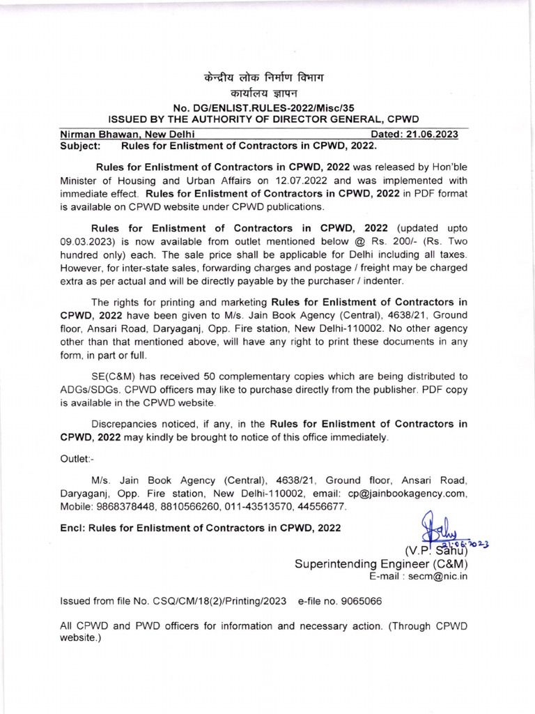 CPWD Enlistment Rule 2022 | PDF | Subcontractor | Employment