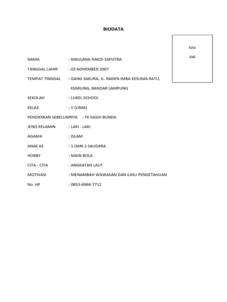 Biodata Maulana Naedi Saputra | PDF