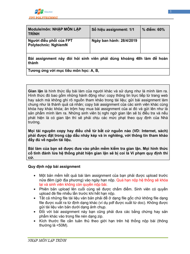 COM108 - Nhap Mon Lap Trinh - Assignment | PDF