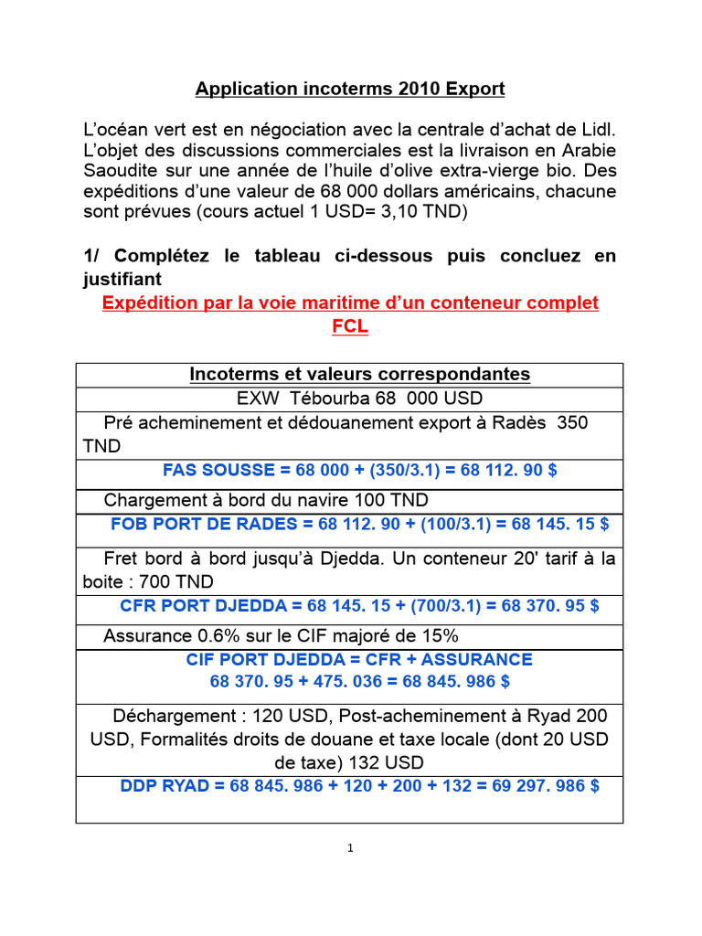 Incoterms 2010 : Exportation d'huile d'olive | PDF