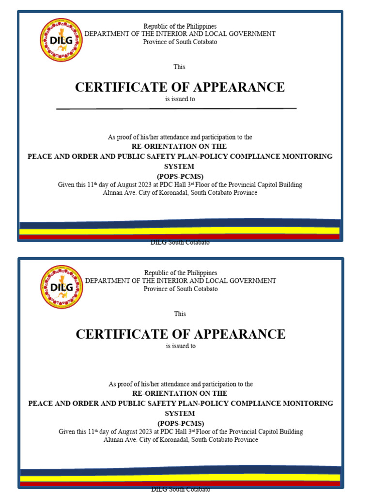 Certificate of Attendance for POPS-PCMS | PDF