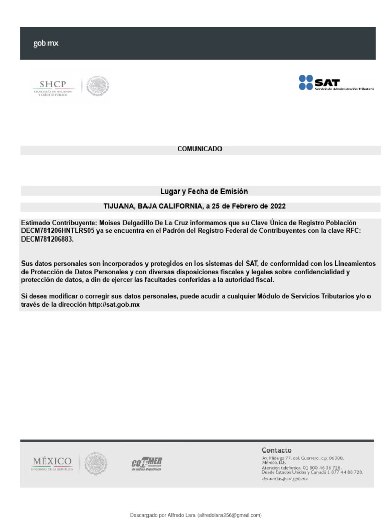 Documento Editable Del Sat RFC - 230915 - 004833 | PDF