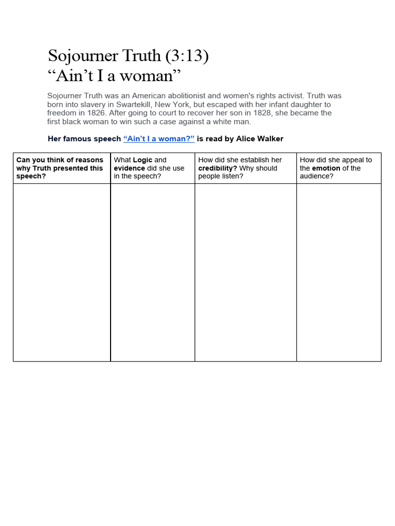 Ain't I A Woman - Sojourner Truth | PDF