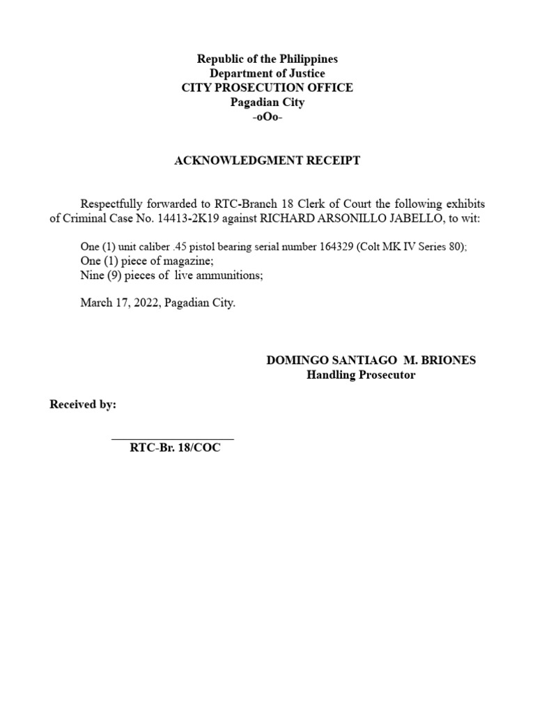 Acknowledgment Receipt (Exhibits) | PDF