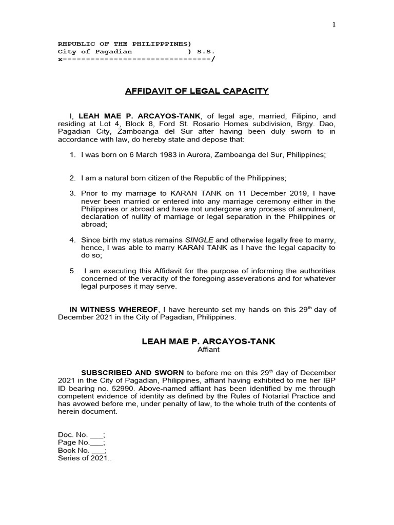 Affidavit of Legal Capacity | PDF