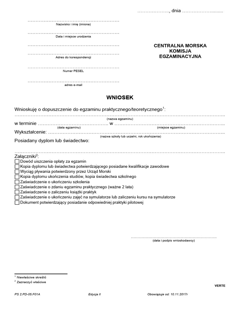 Wniosek Egz Kwalifikacyjny | PDF