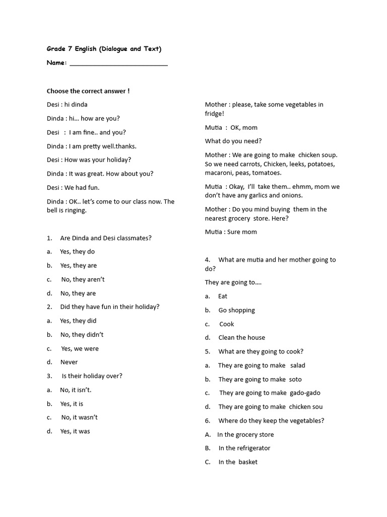 Grade 7 Englis (Dialogue and Text) | PDF | Foods | Cuisine