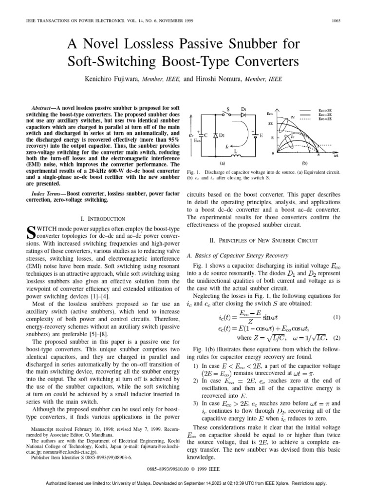 A Novel Lossless Passive Snubber For Soft-Switching Boost-Type Converters | PDF | Capacitor ...