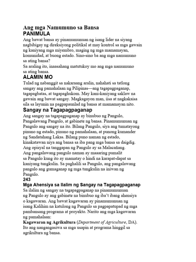 Ang Mga Namumuno Sa Bansa | PDF